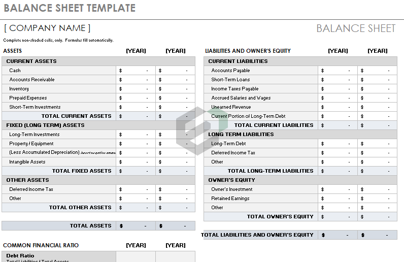 Download Free Balance Sheet With Ratios Format In Excel